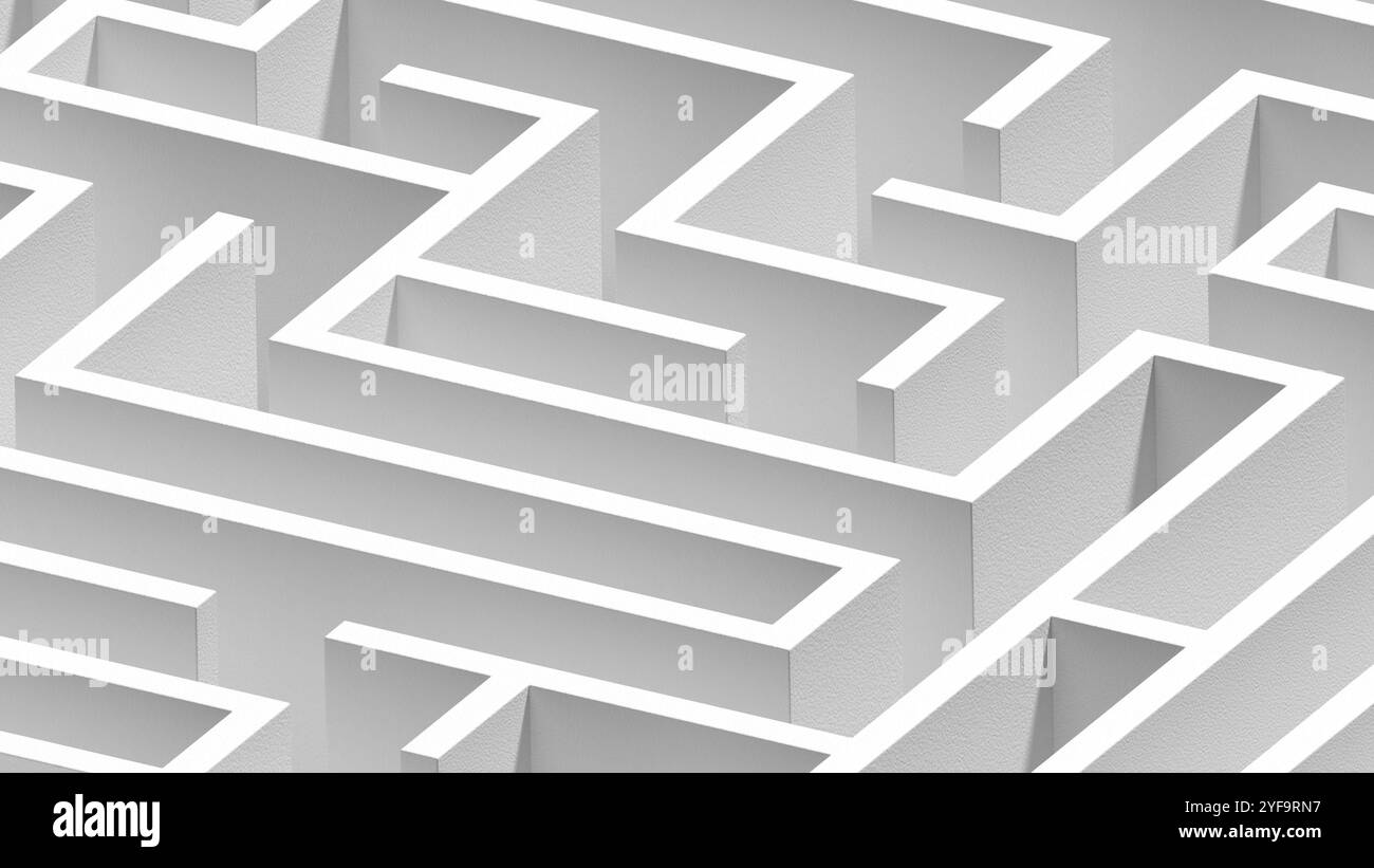 Empty white maze. Orthographic. Abstract illustration. 3d illustration ...