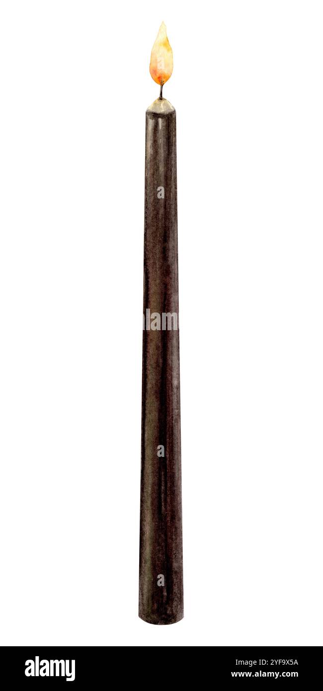 Black candle single with burning flame. Hand drawn watercolor Kwanzaa ...