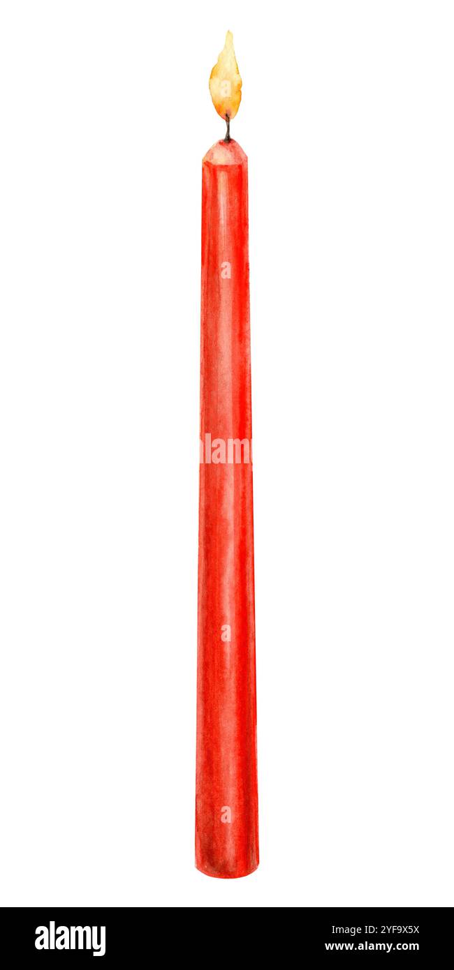 Red candle single with burning flame. Hand drawn watercolor Kwanzaa ...