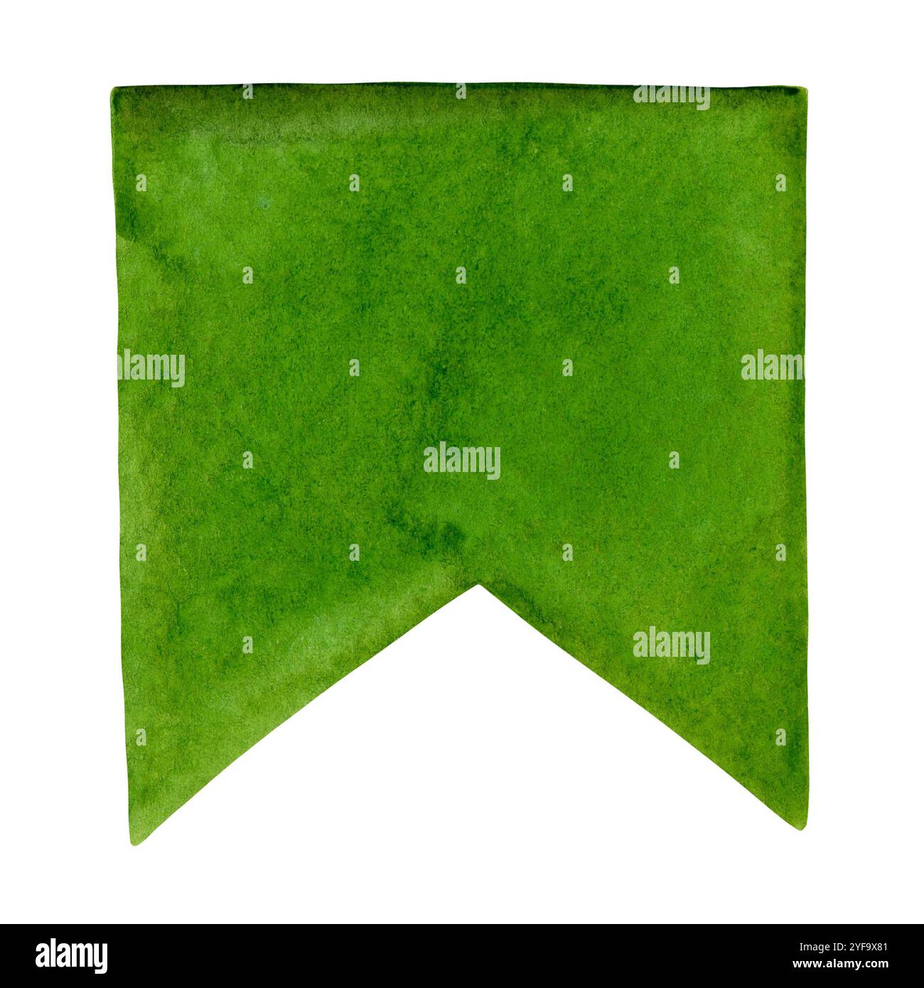 Green small flag symbol of carnival and party. Hand drawn watercolor ...