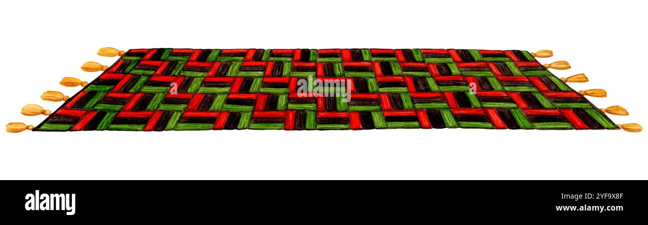 Mkeka African woven mat symbol of Kwanzaa. Hand drawn watercolor ...