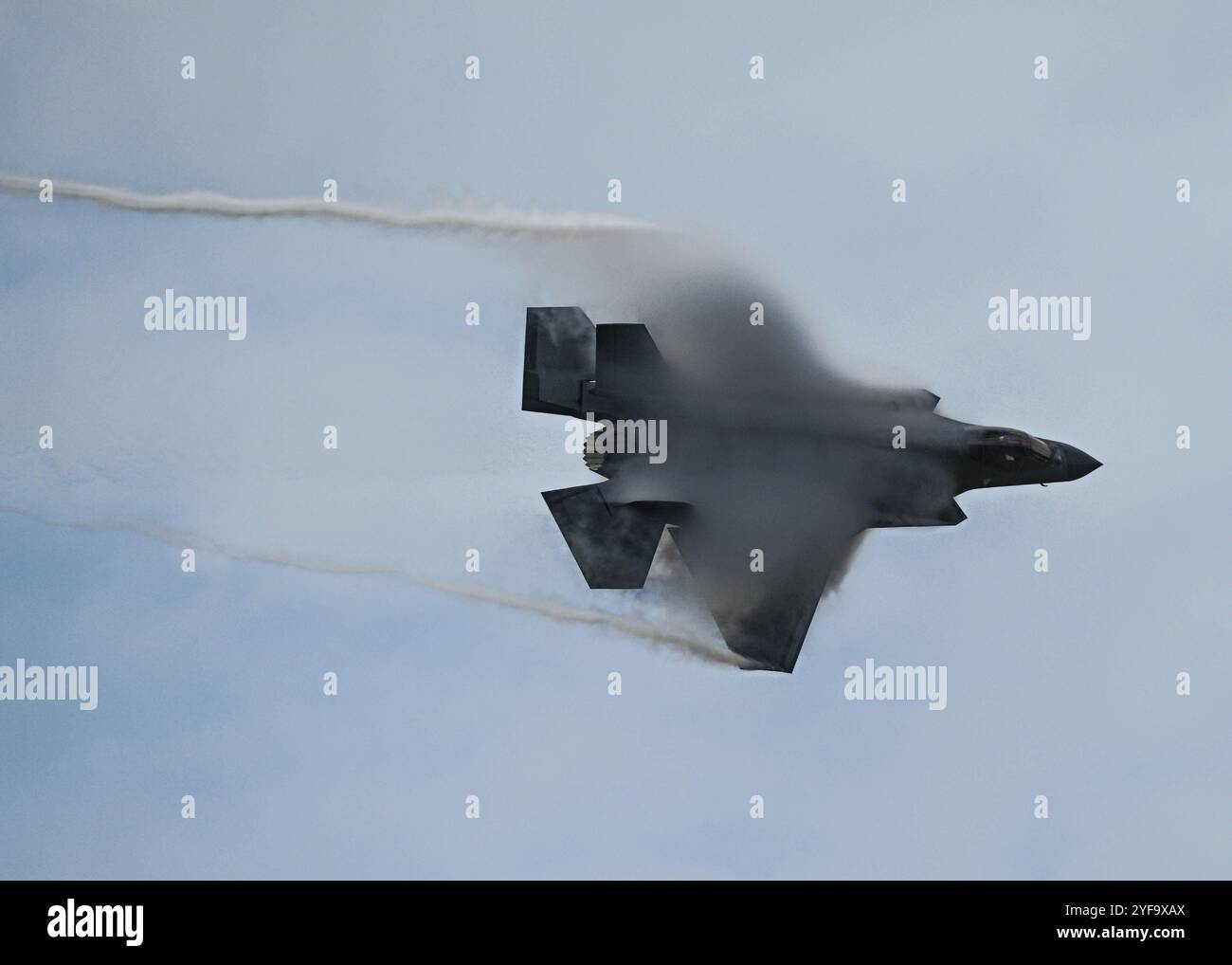 An F-35 Lightning II aircraft, piloted by Maj. Melanie Kluesner ...