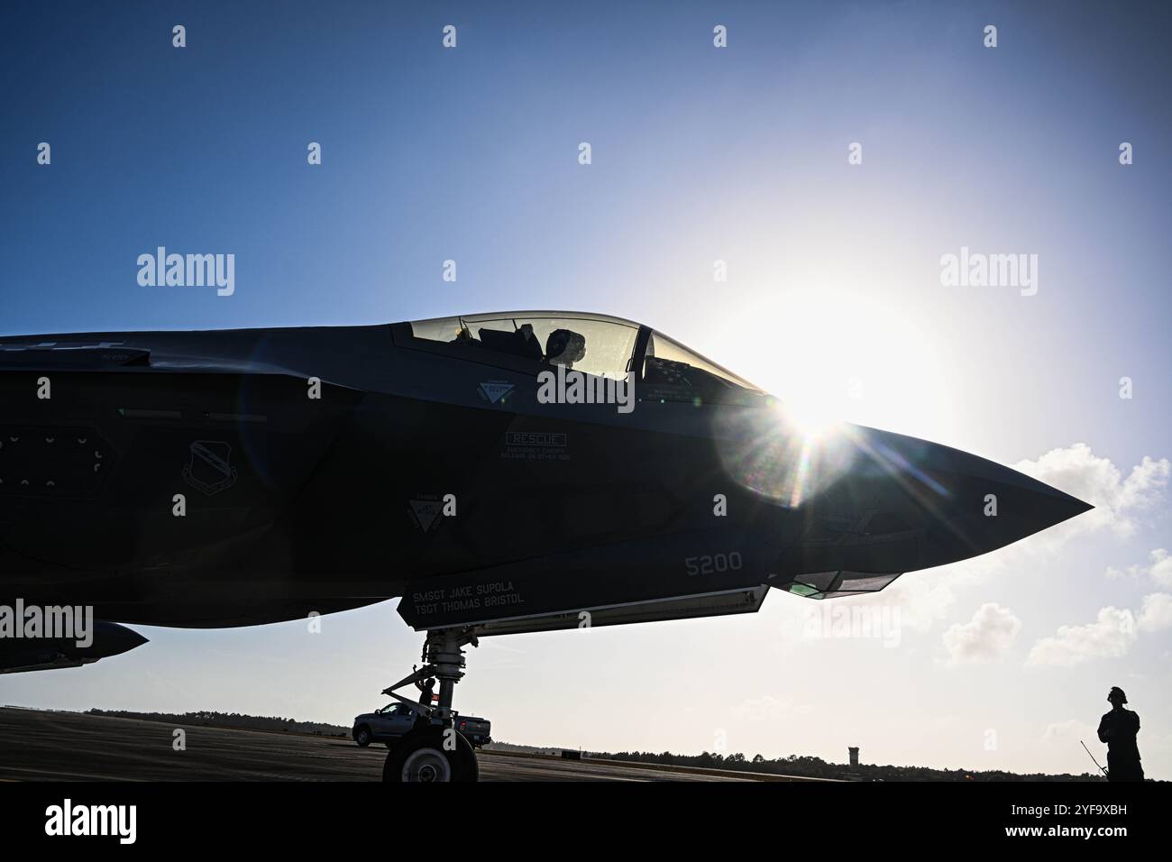 An F-35 Lightning II aircraft piloted by Maj. Melanie Kluenser, arrives ...