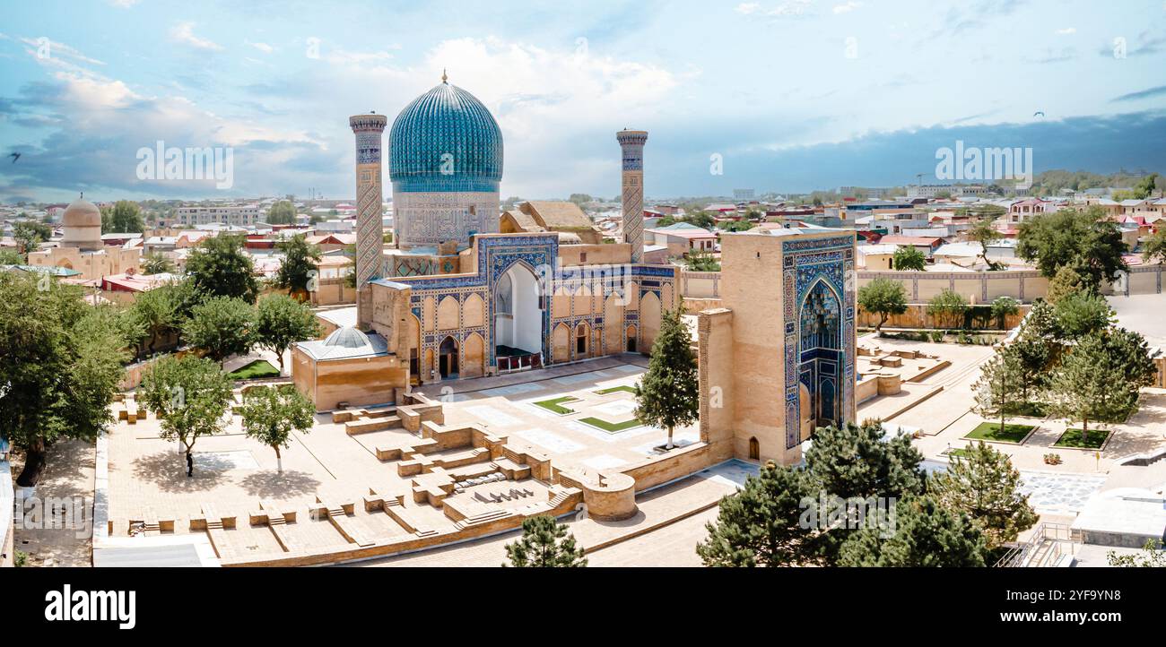 Samarkand, Uzbekistan aerial drone view of Gur-e-Amir - a mausoleum of ...