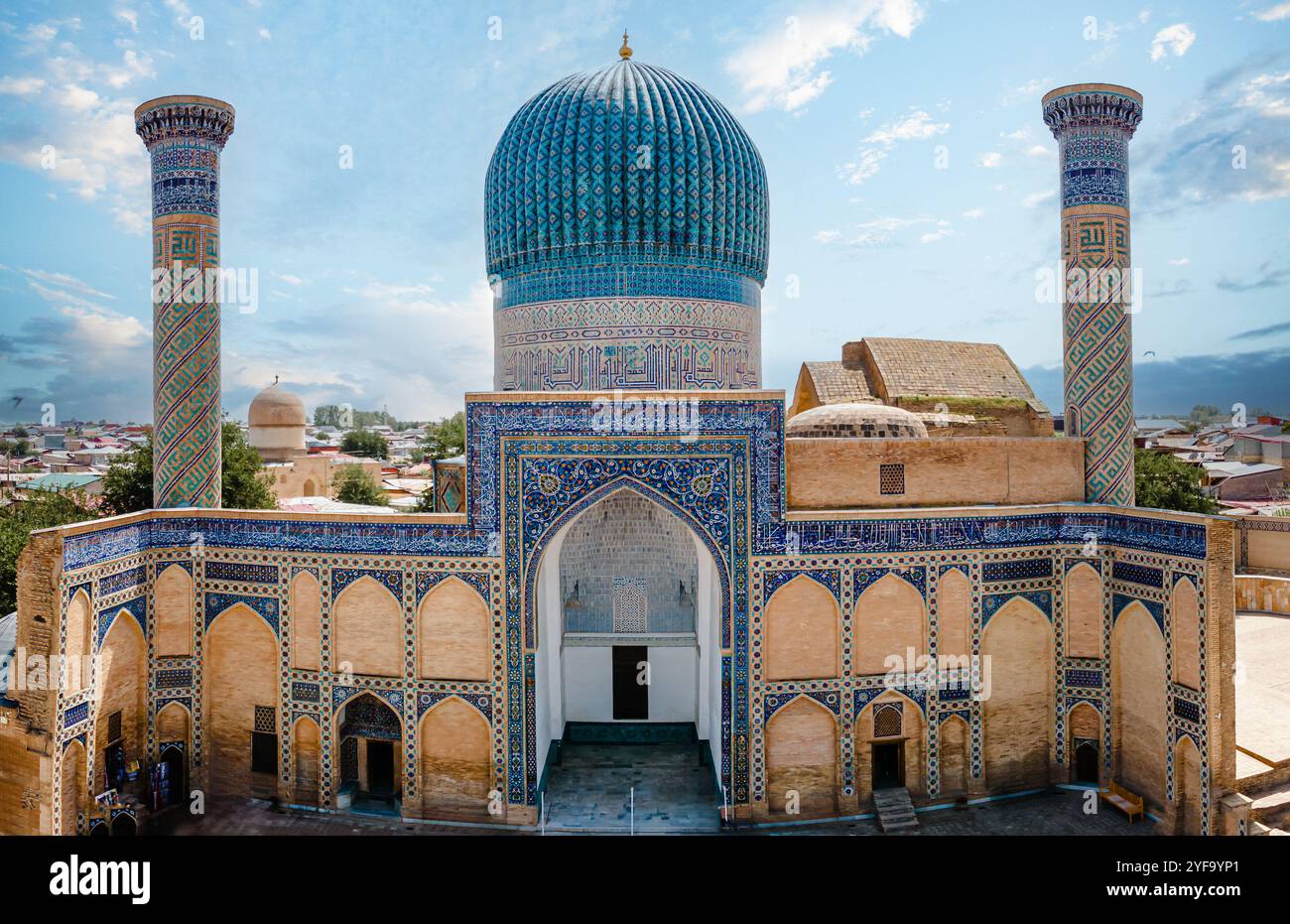 Samarkand, Uzbekistan aerial view of Gur-e-Amir - a mausoleum of the ...