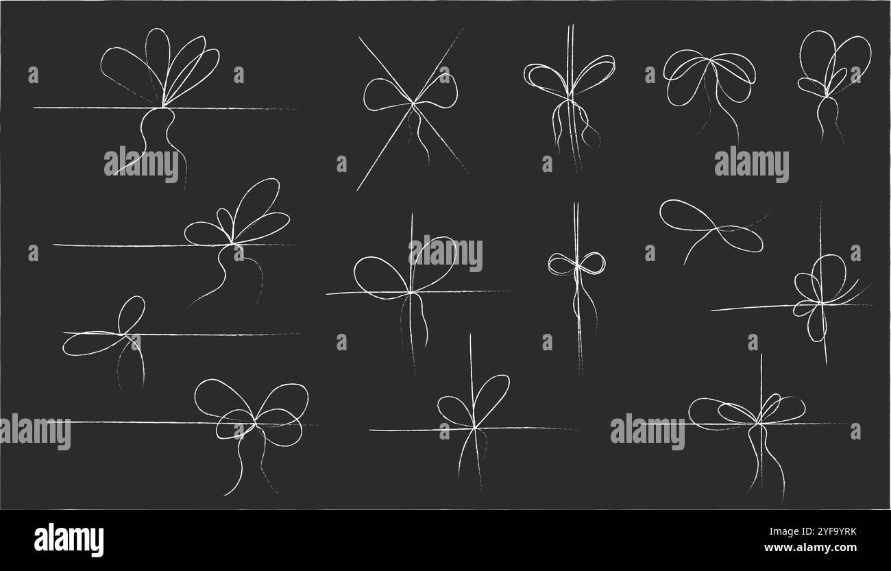 Simple bows on ribbon thin line, Bowknot for package. Set gift ribbon ...