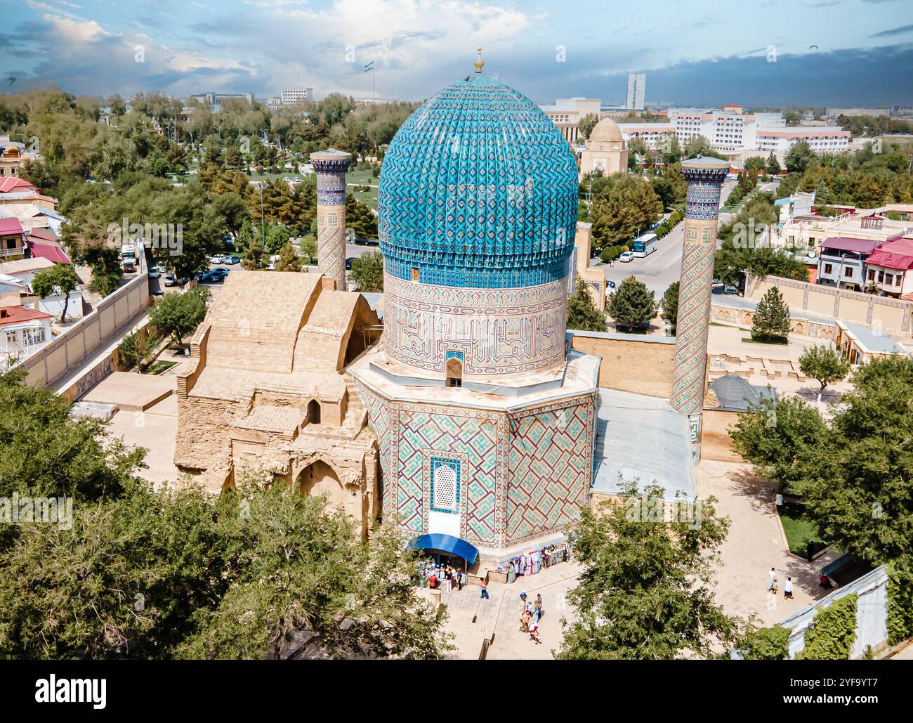 Samarkand, Uzbekistan aerial view of Gur-e-Amir - a mausoleum of the ...