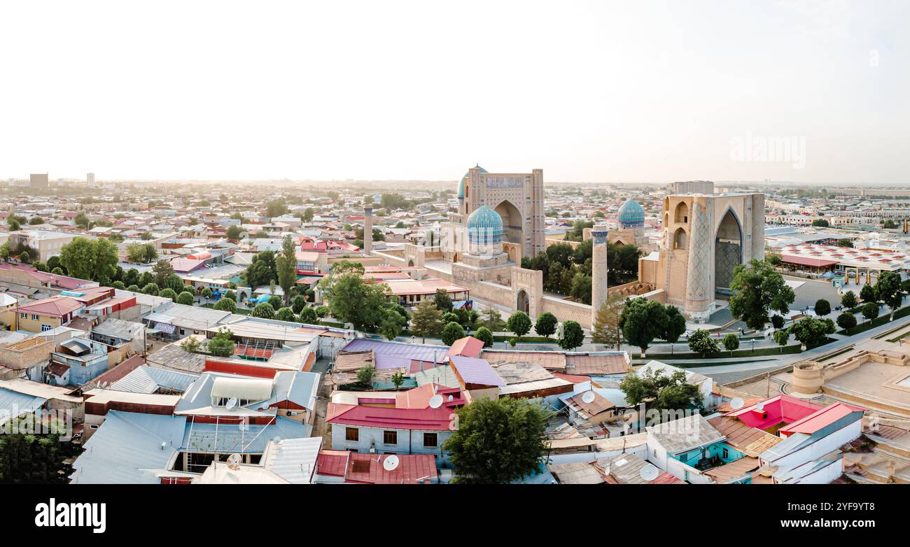 Aerial cityscape of Samarkand, Uzbekistan. The old Uzbek architecture ...