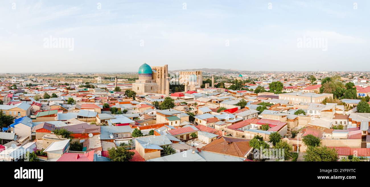 Aerial cityscape of Samarkand, Uzbekistan. The old Uzbek architecture ...