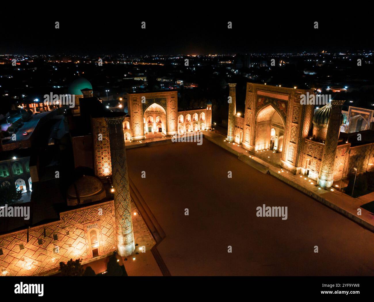 Samarkand, Uzbekistan aerial view of Ulug bek madrassah, Colorfull ...