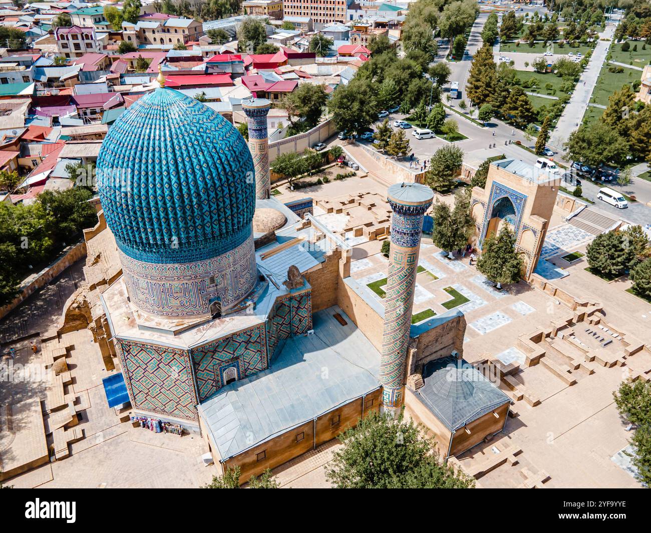 Samarkand, Uzbekistan aerial view of Gur-e-Amir - a mausoleum of the ...