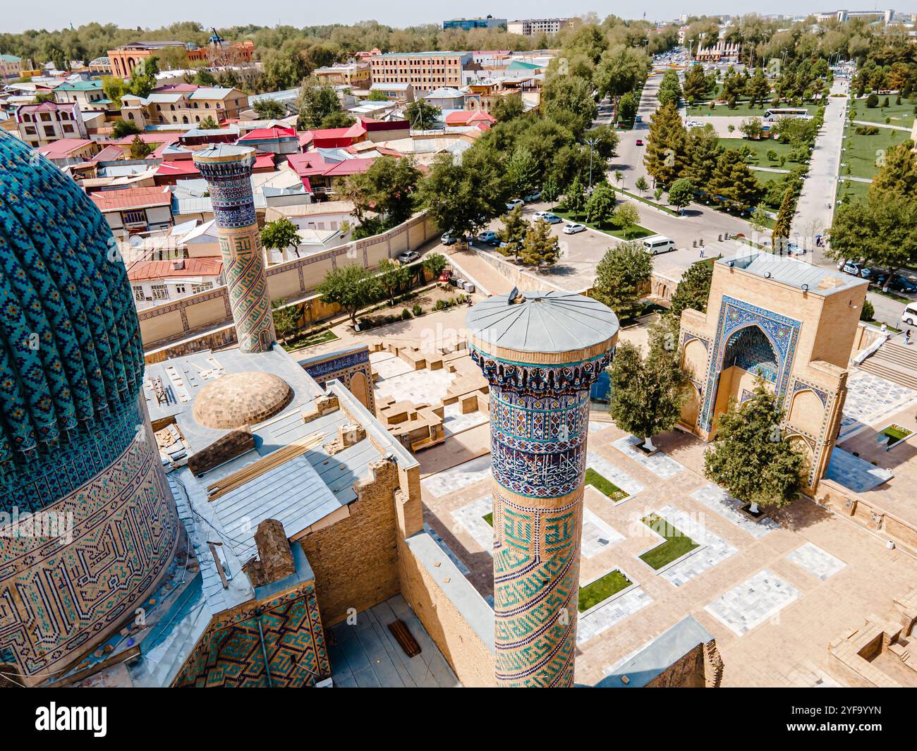 Samarkand, Uzbekistan aerial view of Gur-e-Amir - a mausoleum of the ...