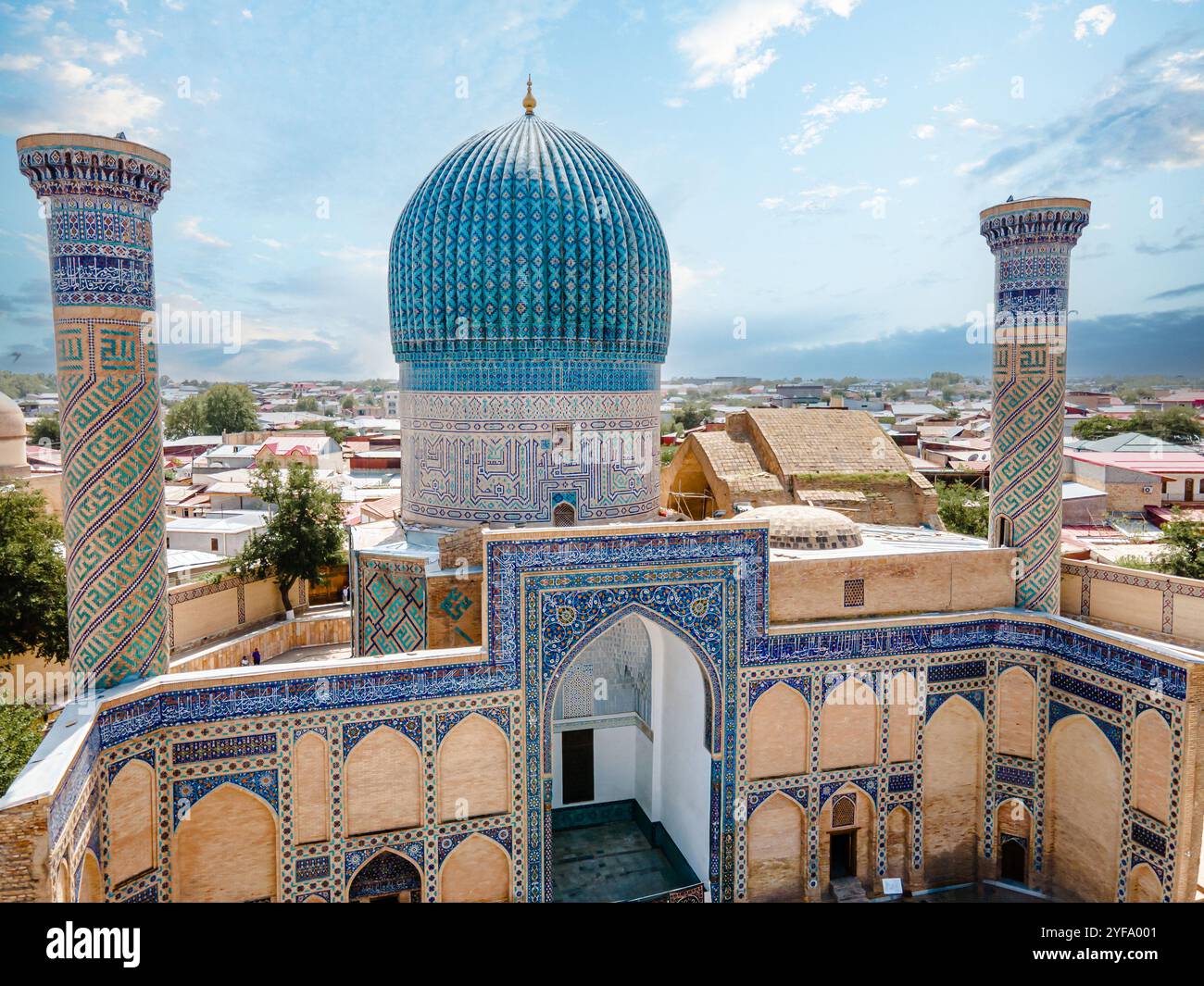 Samarkand, Uzbekistan aerial drone view of Gur-e-Amir - a mausoleum of ...