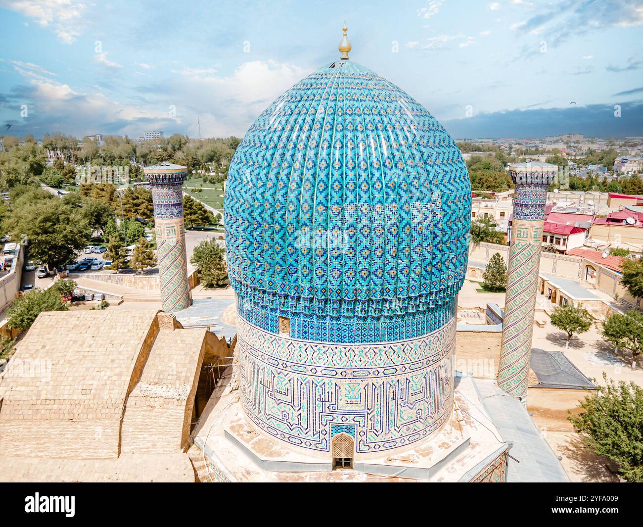 Samarkand, Uzbekistan aerial drone view of Gur-e-Amir - a mausoleum of ...