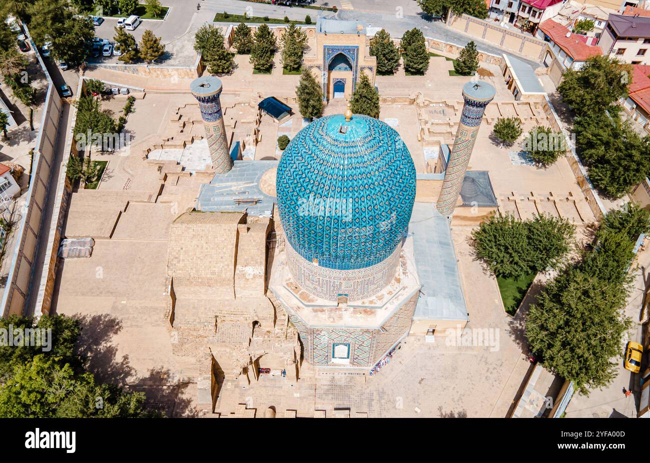 Samarkand, Uzbekistan aerial drone view of Gur-e-Amir - a mausoleum of ...