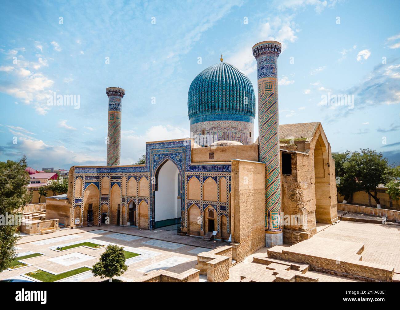 Samarkand, Uzbekistan aerial view of Gur-e-Amir - a mausoleum of the ...