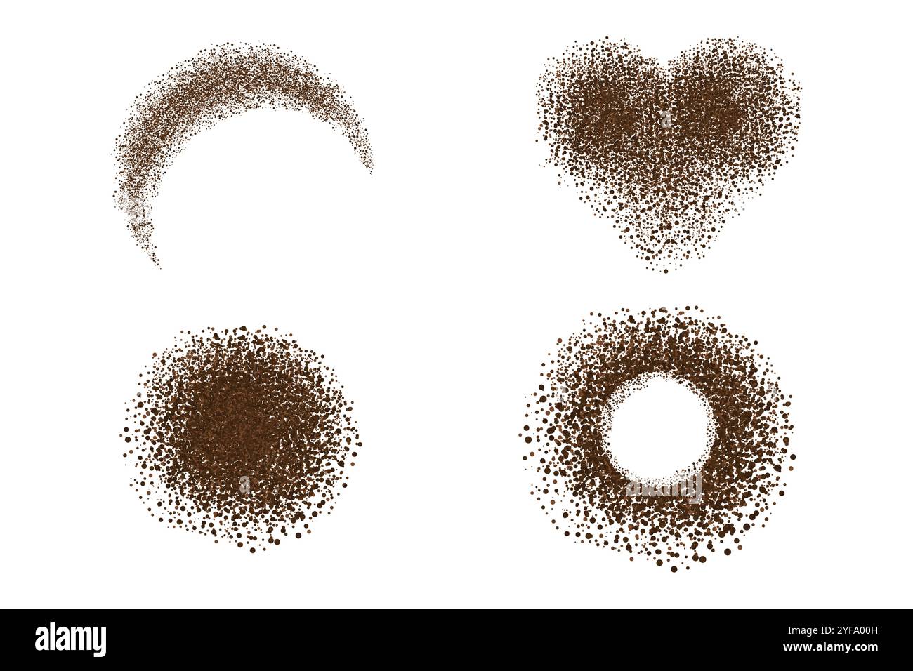 Set Coffee ground speckles powder, cocoa top view. Grainy bean with ...