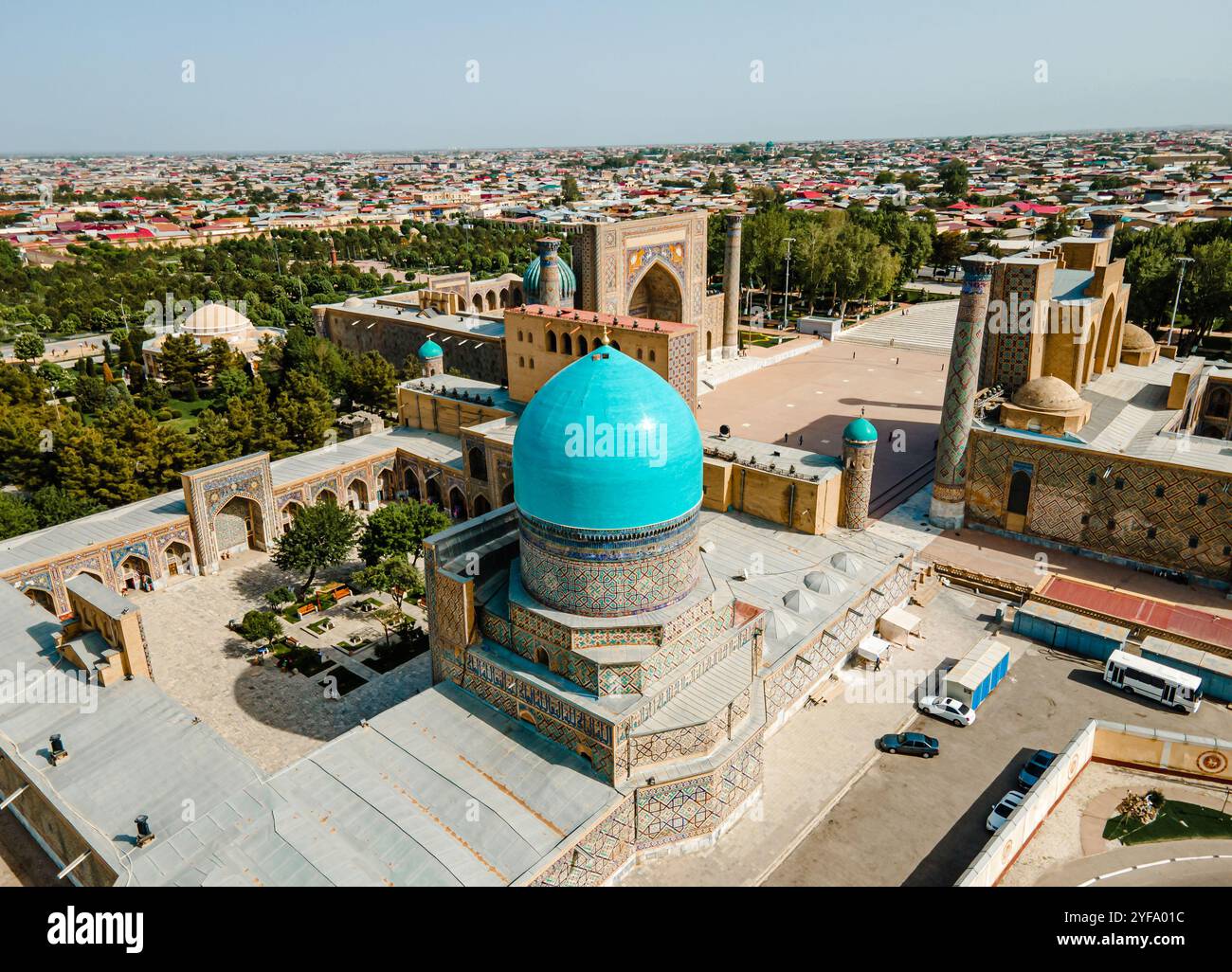 Samarkand, Uzbekistan aerial view of The Registan Square. Translation ...