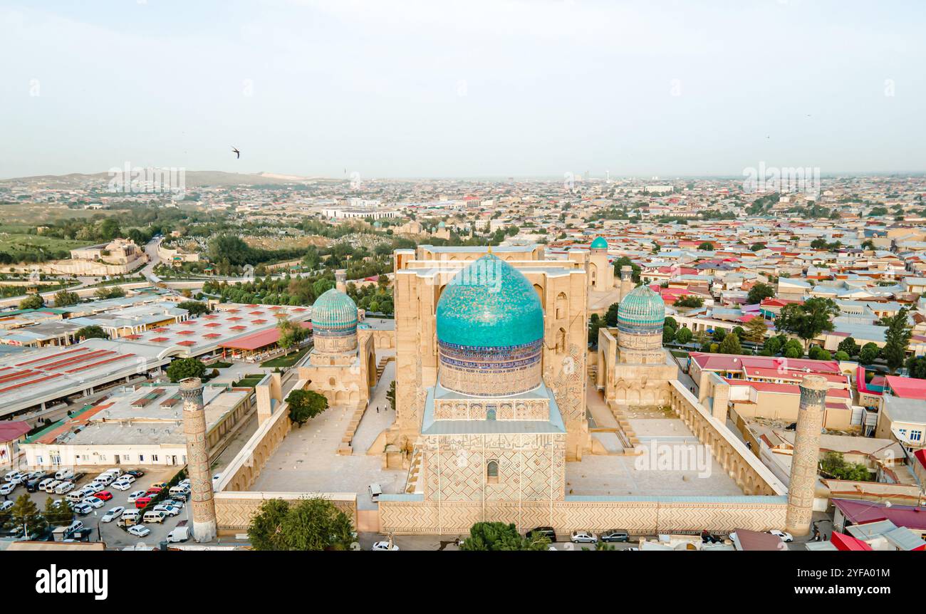 Samarkand, Uzbekistan aerial aero view of Bibi Khanym Mosque. Main ...