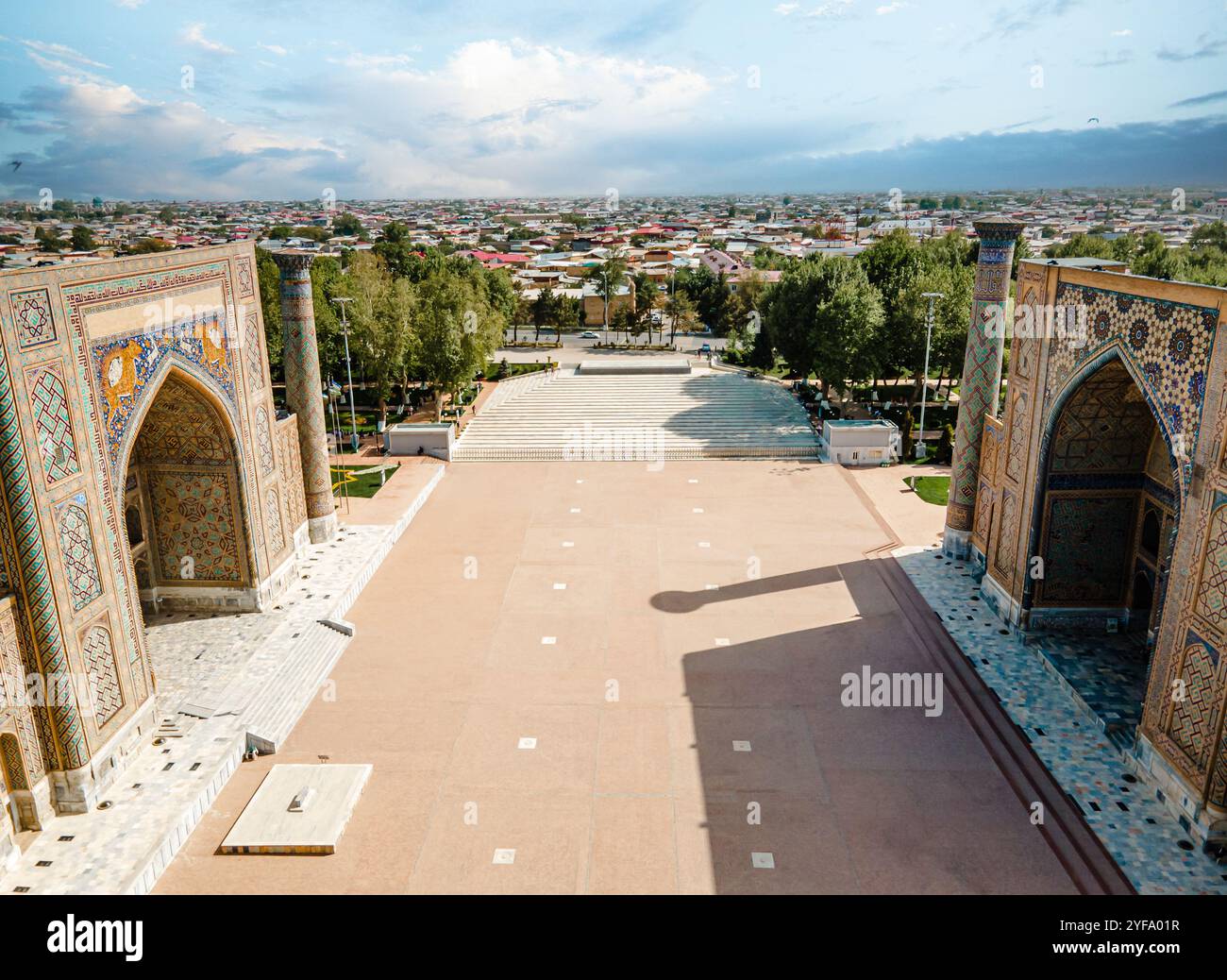 Samarkand, Uzbekistan aerial drone view of The Registan Square ...