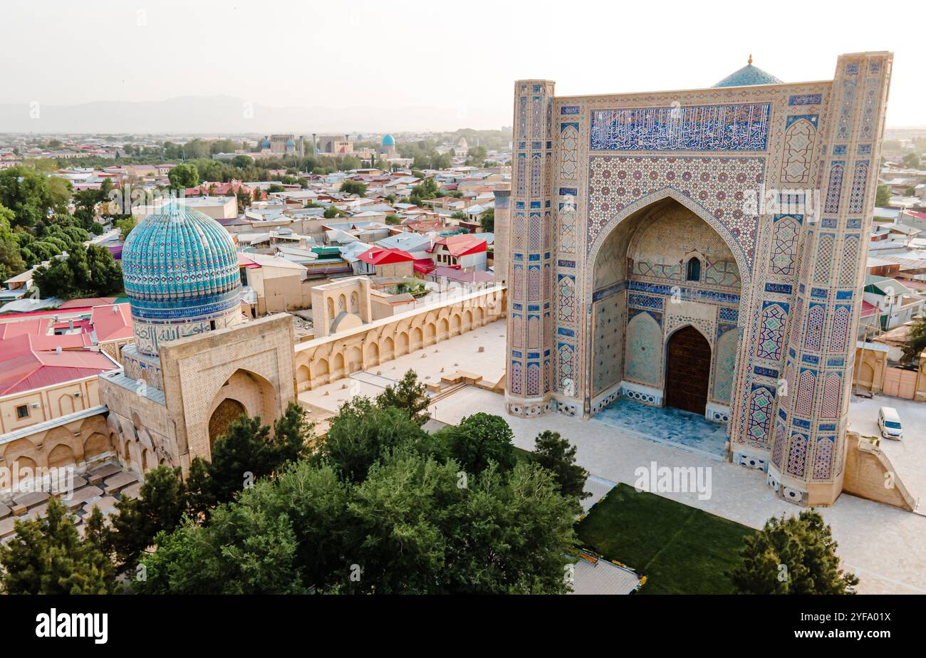Samarkand, Uzbekistan aerial view of Bibi Khanym Mosque. Main place of ...