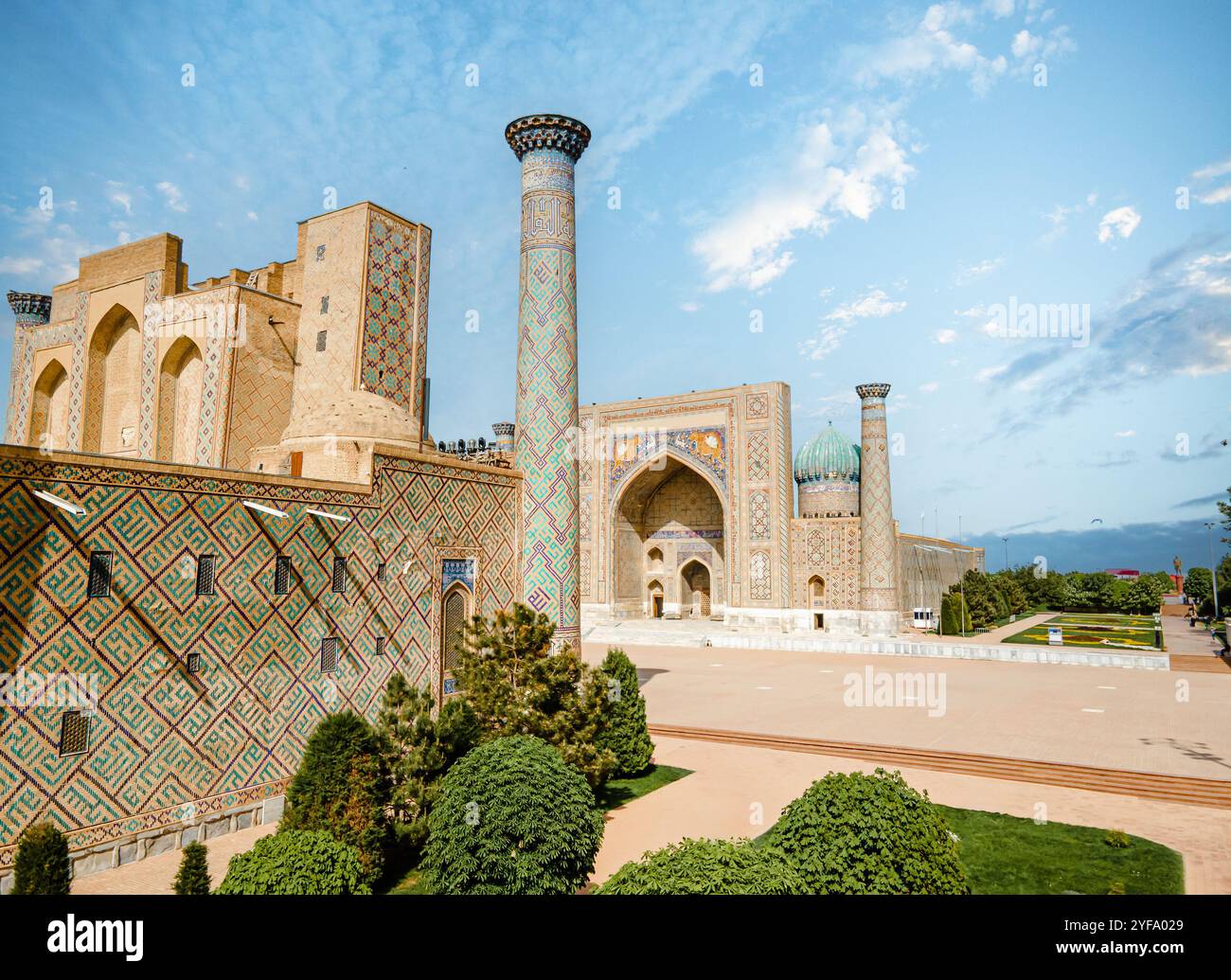 Samarkand, Uzbekistan aerial view of The Registan Square. Ulugh Beg ...