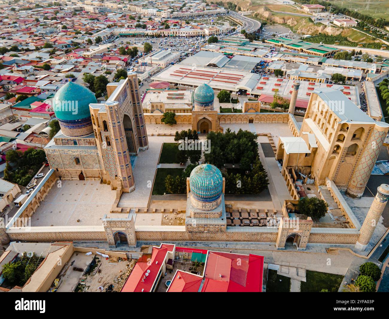Samarkand, Uzbekistan aerial aero view of Bibi Khanym Mosque. Main ...