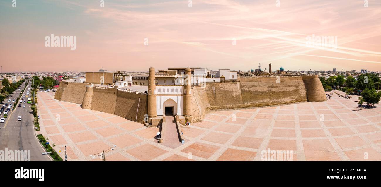 Bukhara, Uzbekistan aerial panoramic view of The Ark of Bukhara. The ...