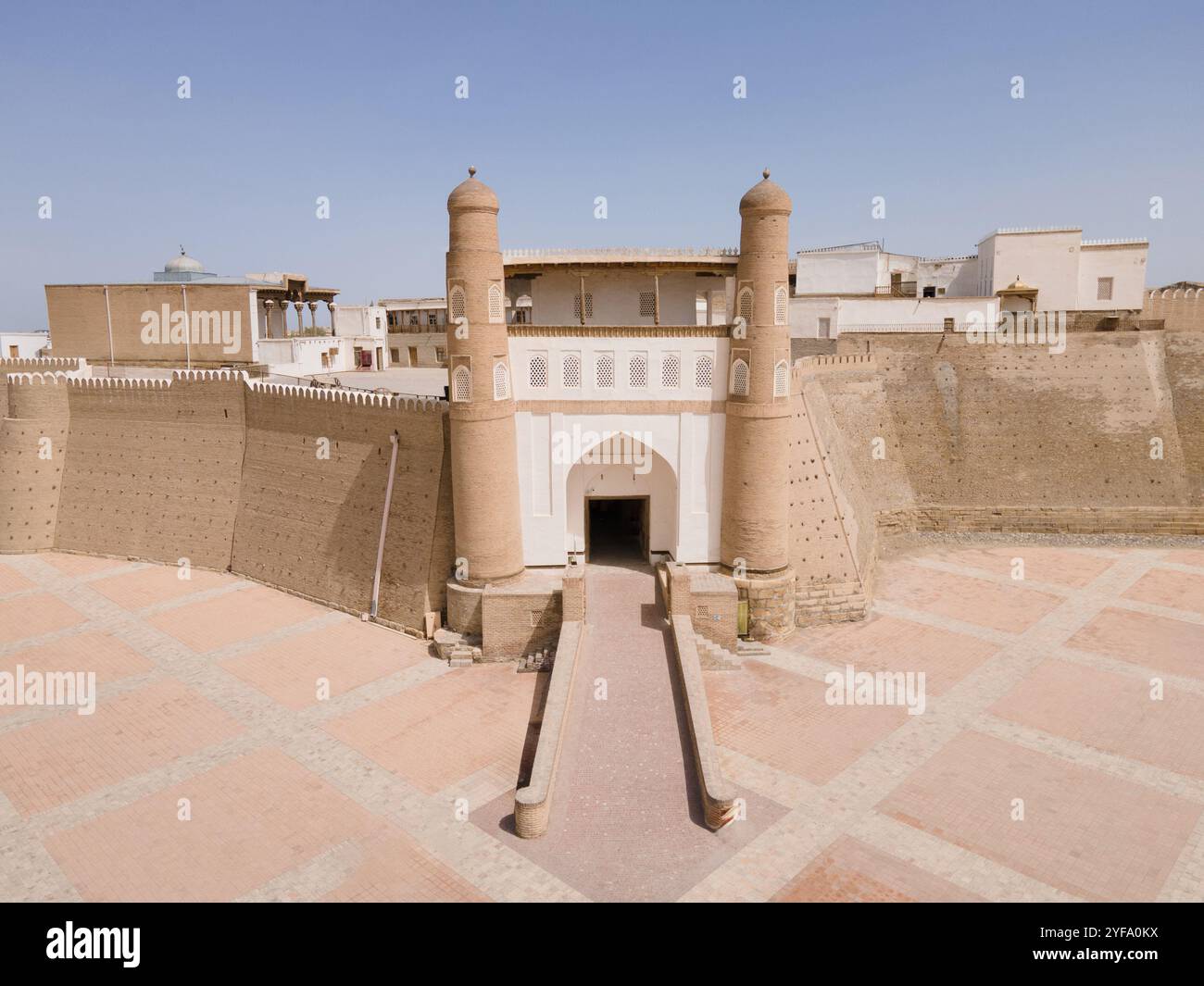 Bukhara, Uzbekistan aerial panoramic view of The Ark of Bukhara. The ...