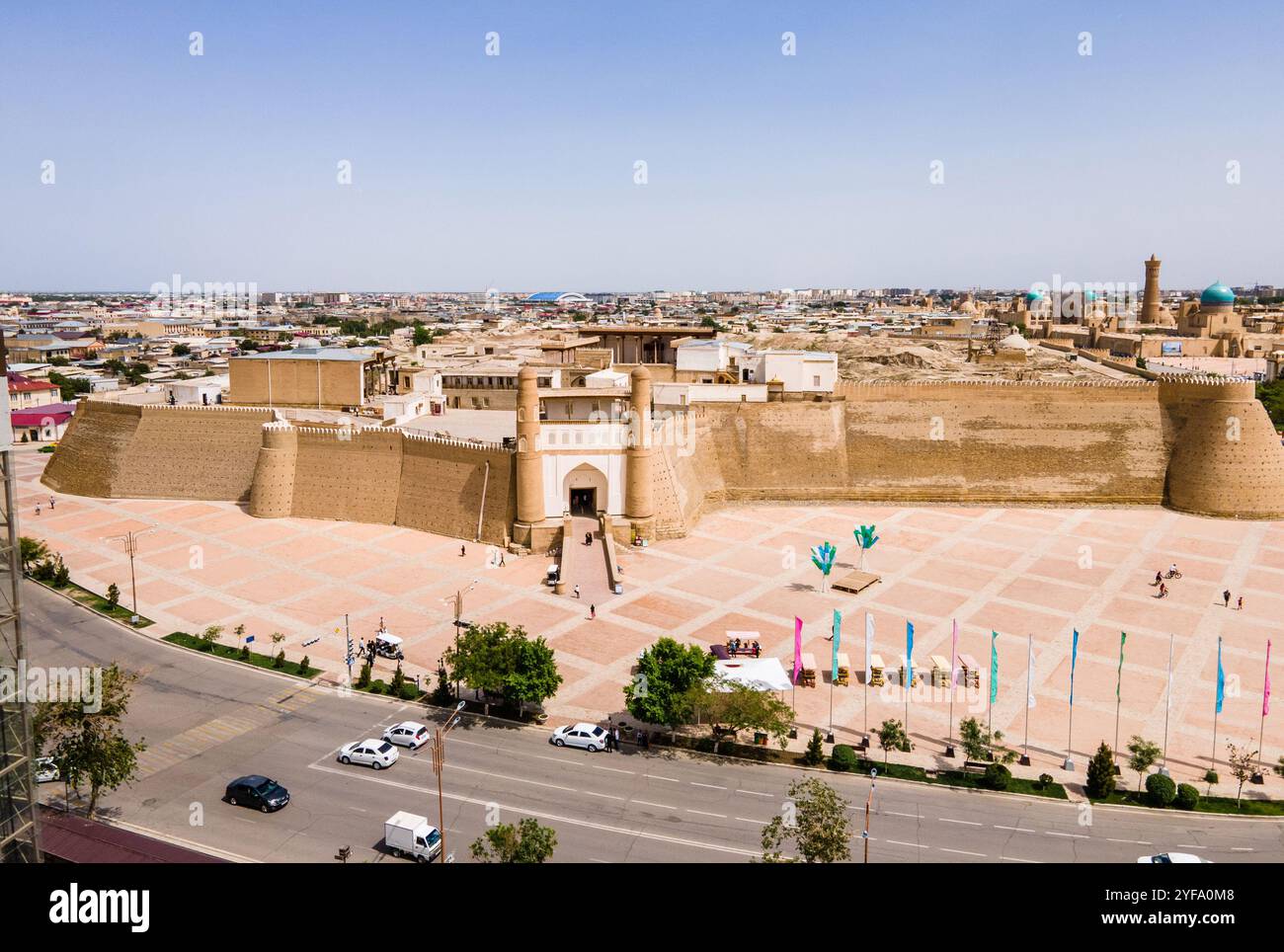 Bukhara, Uzbekistan aerial panoramic view of The Ark of Bukhara. The ...