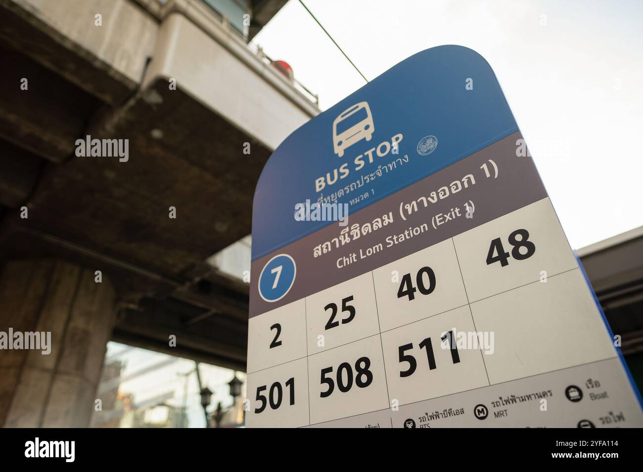 BANGKOK, THAILAND - OCTOBER 27, 2023: close up shot of a bus stop sign ...