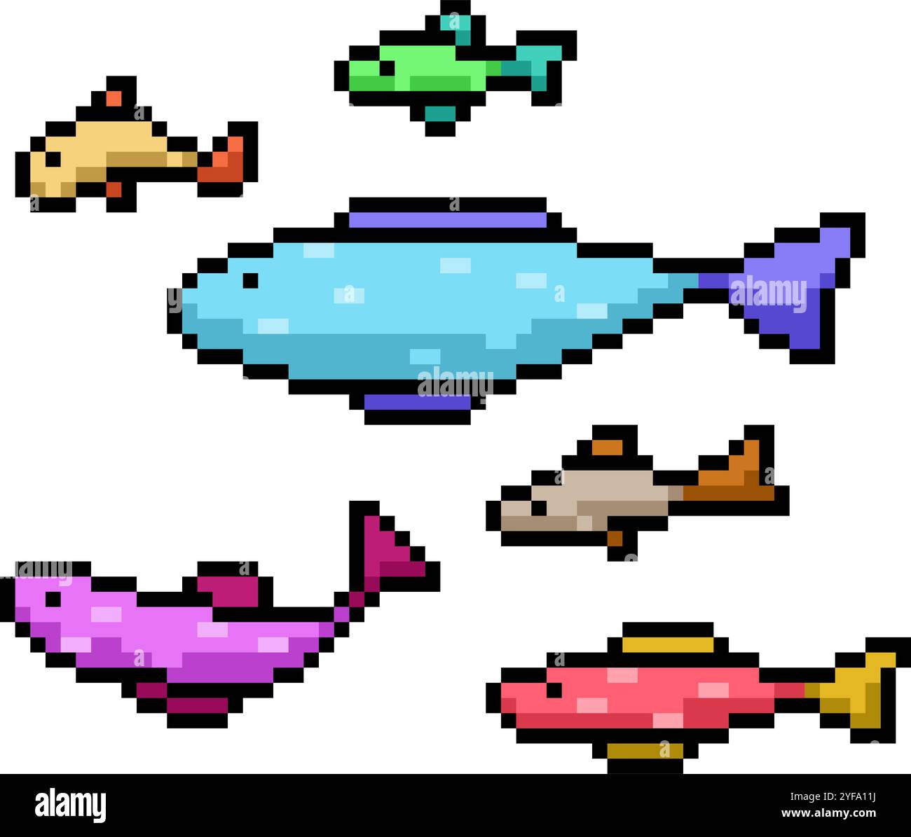 pixel art of colorful fish group isolated background Stock Vector Image ...