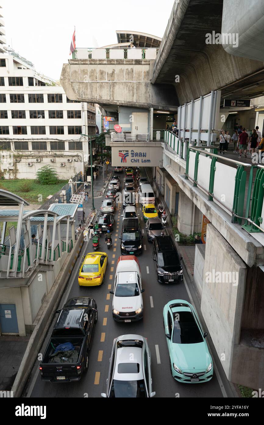 BANGKOK, THAILAND - OCTOBER 27, 2023: view of Chit Lom BTS skytrain ...