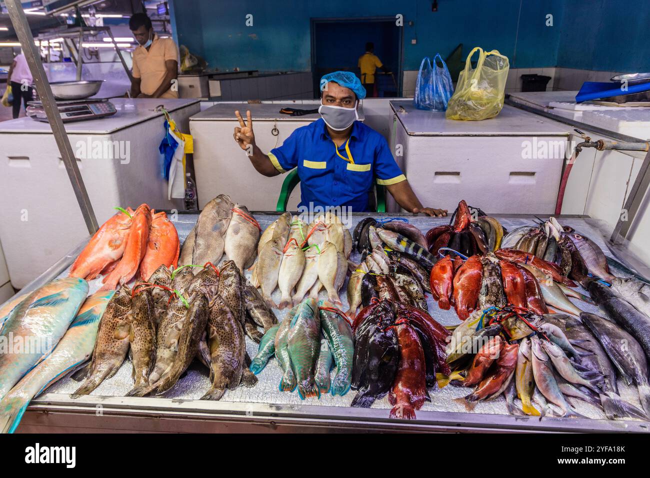 JEDDAH, SAUDI ARABIA - NOVEMBER 15, 2021: Fish stall in the Central ...