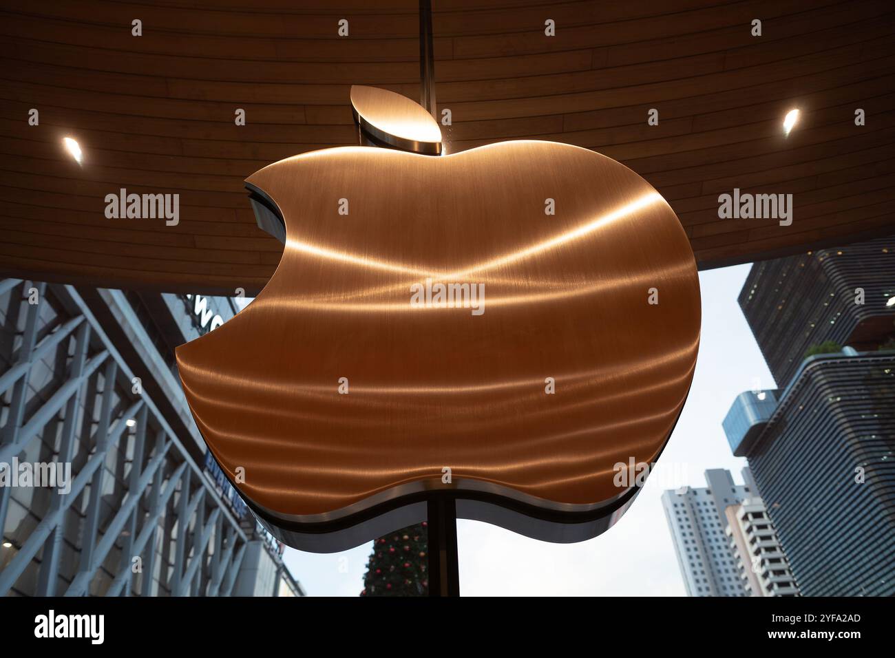 BANGKOK, THAILAND - OCTOBER 27, 2023: close up shot of Apple logo as ...