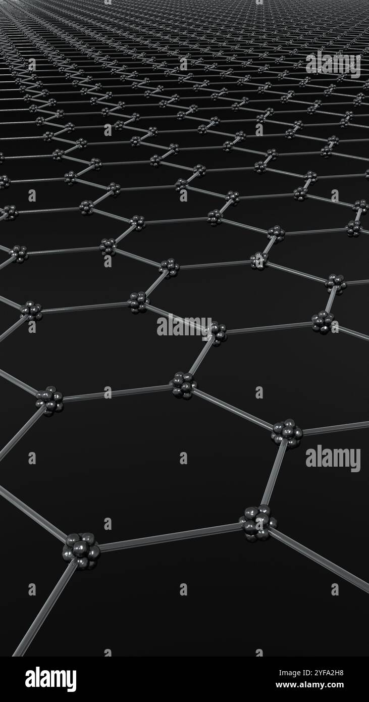 Graphene crystal lattice plane of hexagonal cells 3d illustration Stock ...