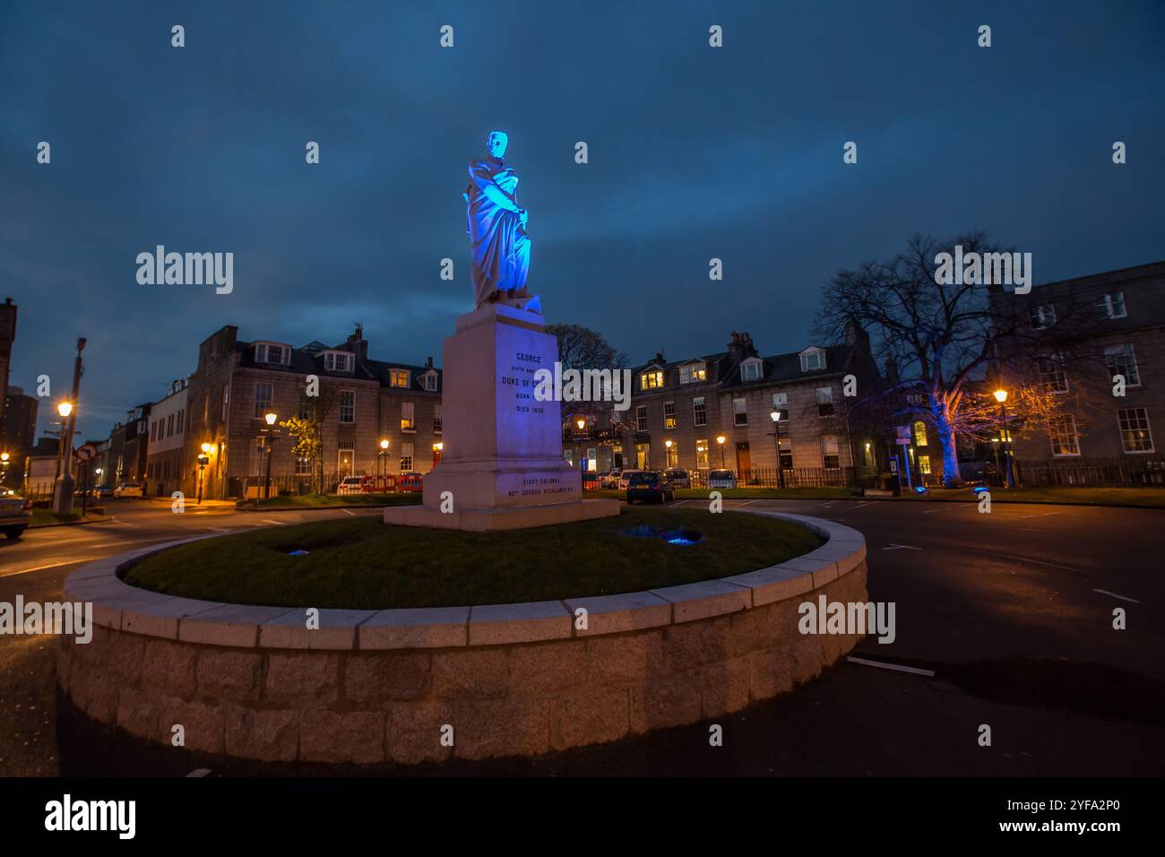 Golden Square in Aberdeen city, Scotland, lit up at night Stock Photo ...