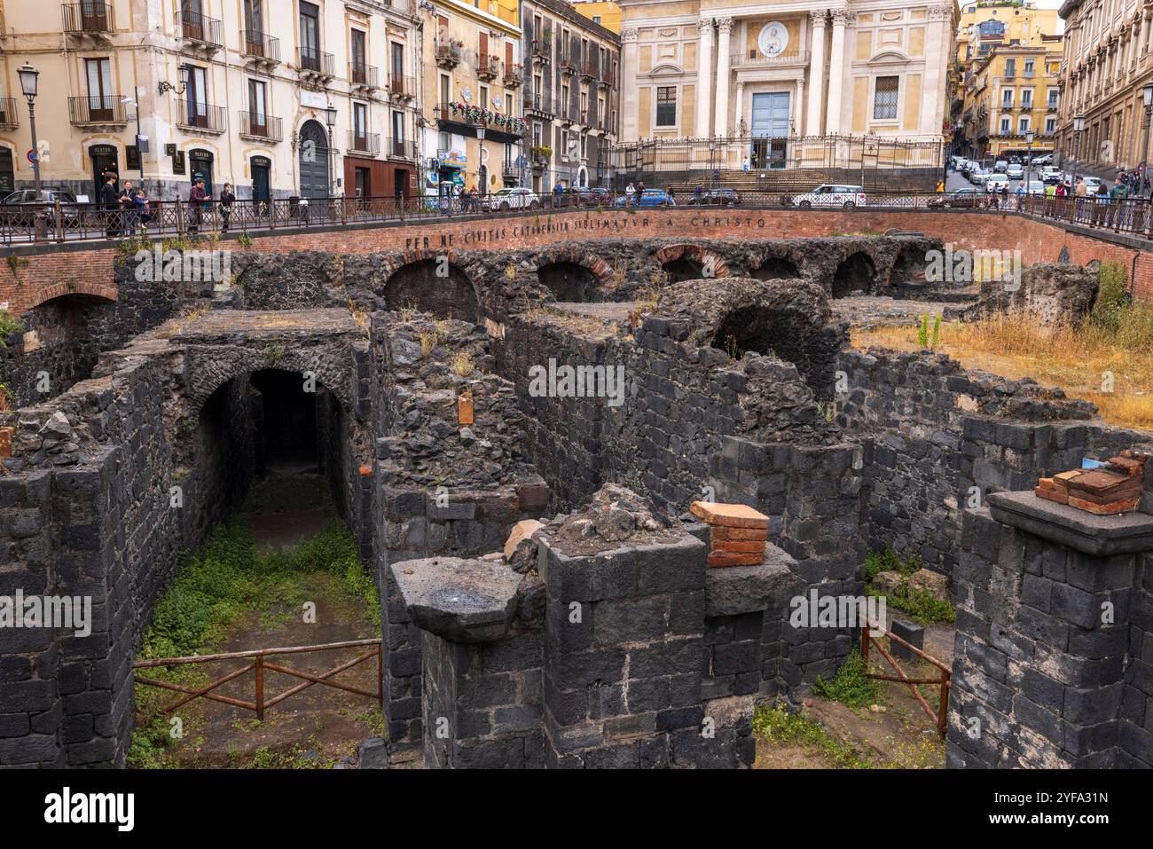 The lava stone blocks of the ancient Roman Amphitheatre ruins at ...
