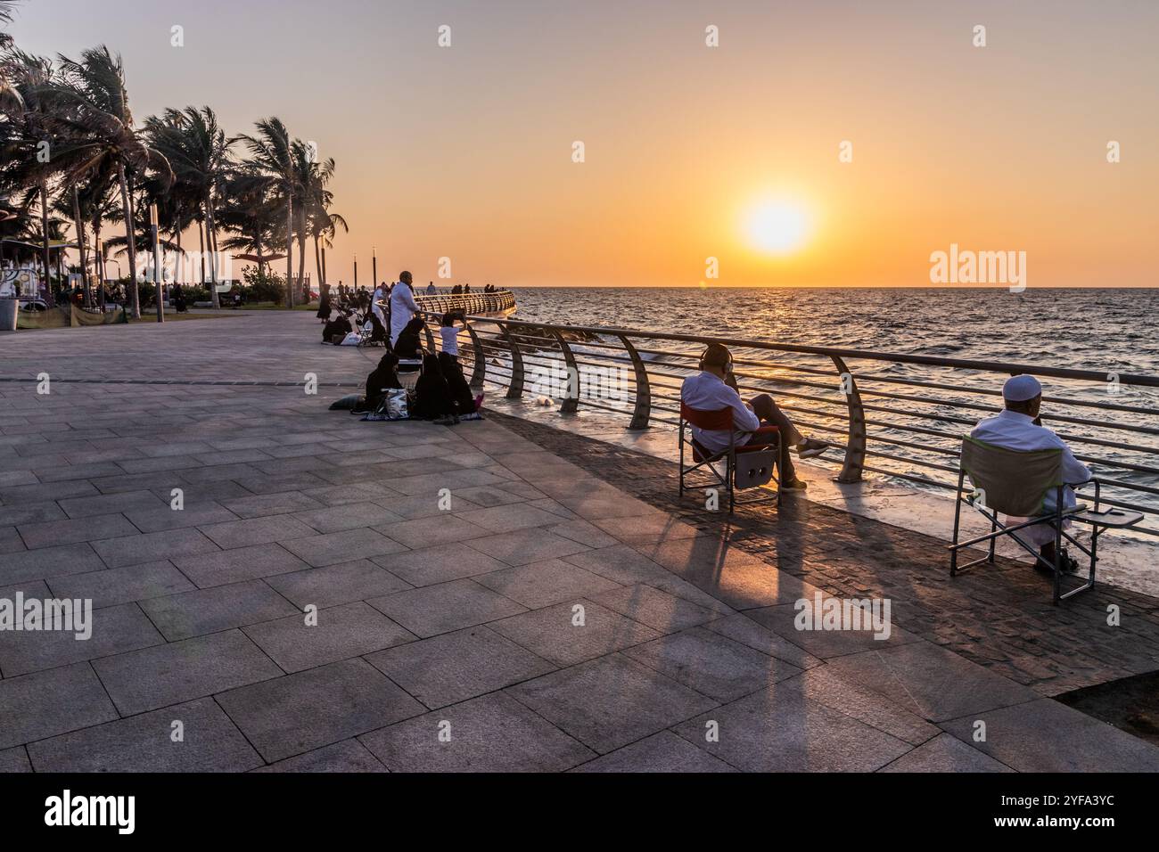 JEDDAH, SAUDI ARABIA - NOVEMBER 16, 2021: Sunset at the corniche ...