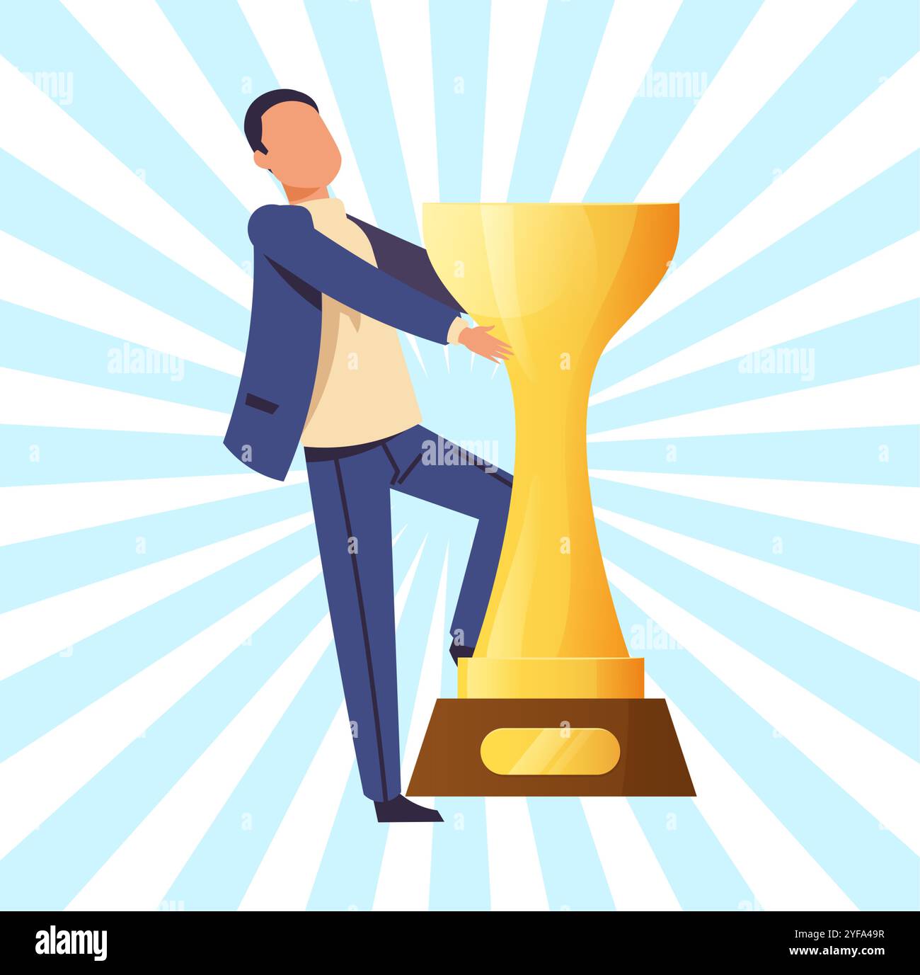 Businessman with winner prize. Man with golden cup, leader in ...