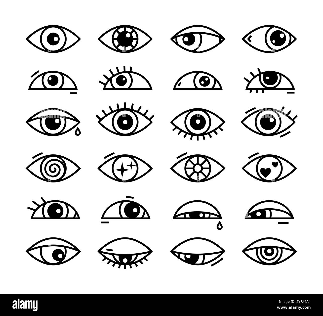 Eye icon. Close, open silhouette with abstract line shape, eyeball and ...