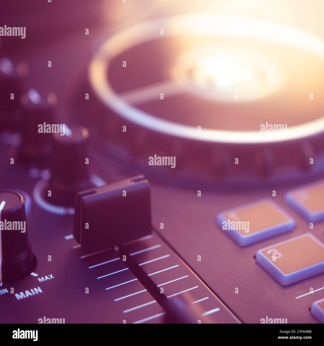 Dj nightclub deejay mixing desk house music on turntables party square ...