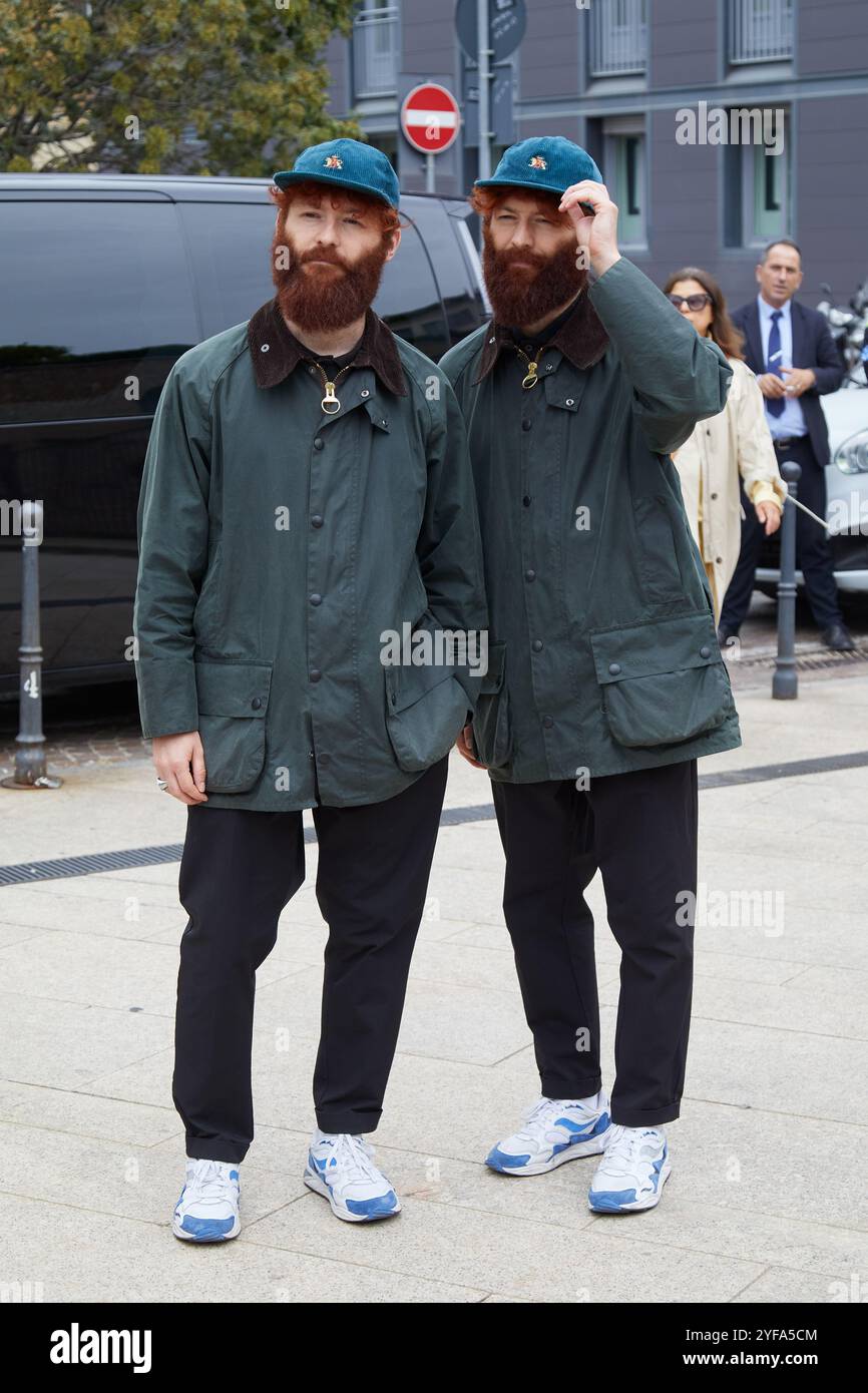 MILAN, ITALY - SEPTEMBER 18, 2024: Men with red beard and dark green ...