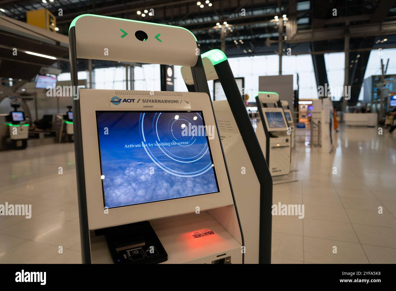 BANGKOK, THAILAND - OCTOBER 28, 2023: close up shot of self check-in ...