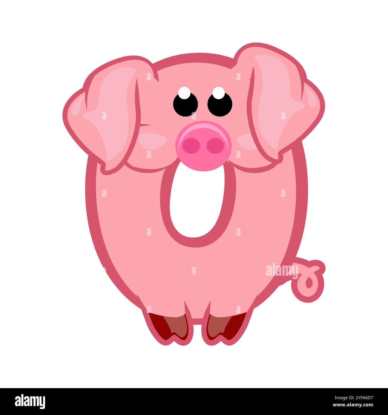 Cartoon number 0 like pink pig, figure Zero. Cartoon of number with a ...