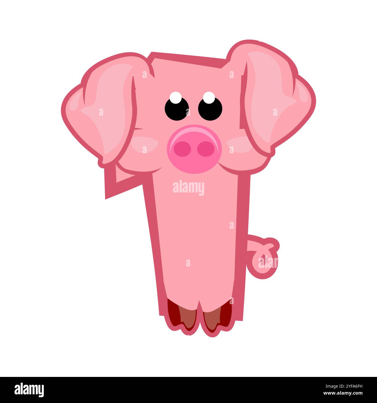Cartoon number 1 like pink pig, figure One. Cartoon of number with a ...