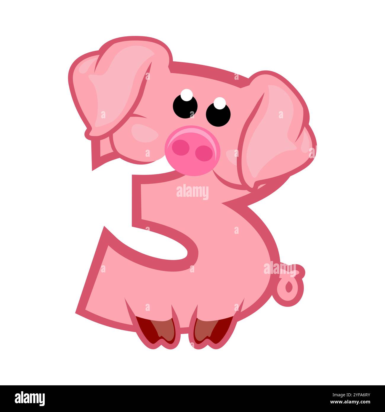 Cartoon number 3 like pink pig, figure Three. Cartoon of number with a ...