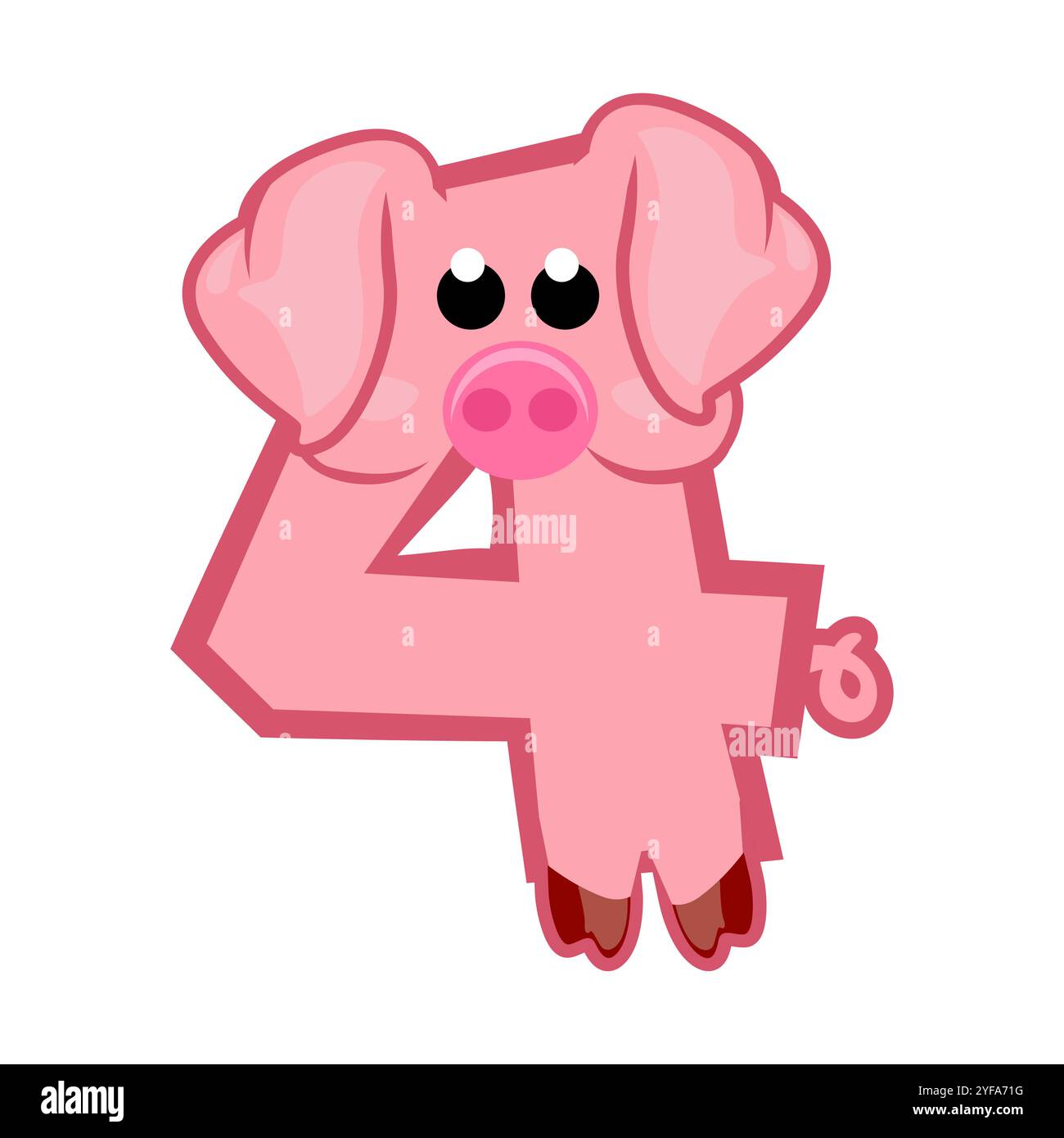 Cartoon number 4 like pink pig, figure Four. Cartoon of number with a ...