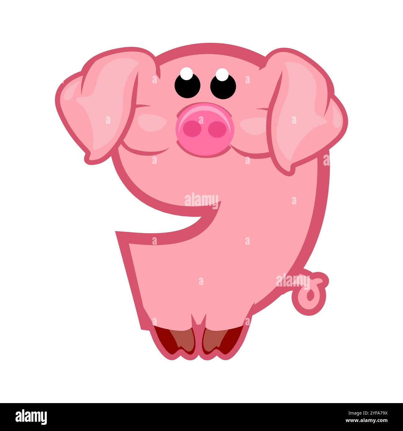 Cartoon number 9 like pink pig, figure Nine. Cartoon of number with a ...