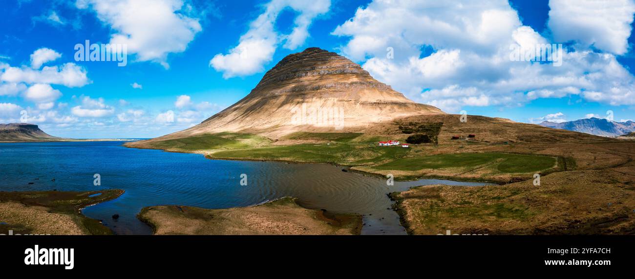 Aerial view majestic mountain kirkjufell hi-res stock photography and ...